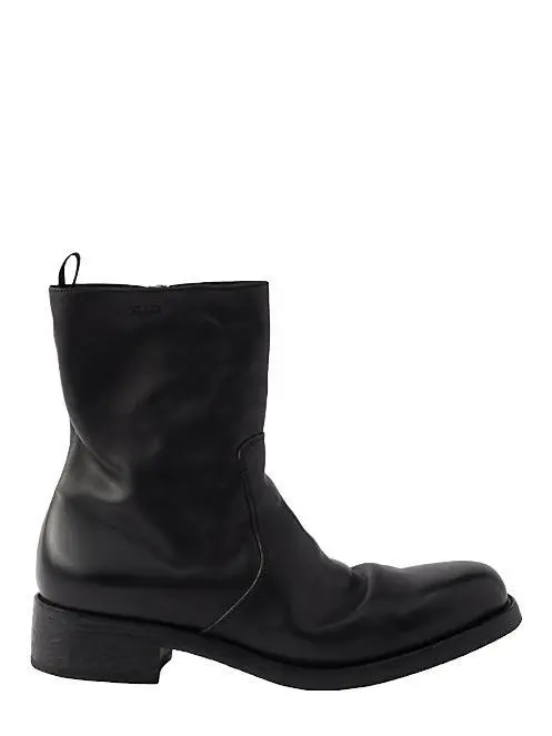 Prada Round-toe Leather Booties - Black