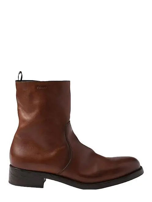 Prada Round-toe Leather Booties - Brown