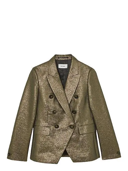 REISS Sienna Metallic Double-breasted Cotton-blend Blazer - Gold