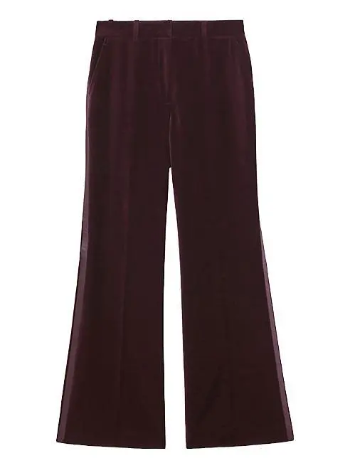 REISS Elia Flare-leg Velvet Trousers - Burgundy