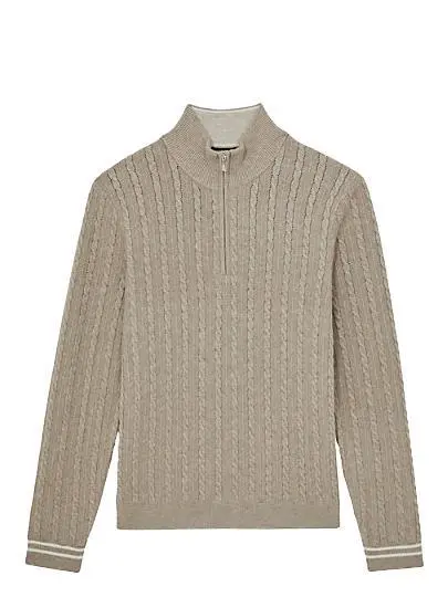 REISS Cable-knit Half-zip Jumper - Oatmeal Brown