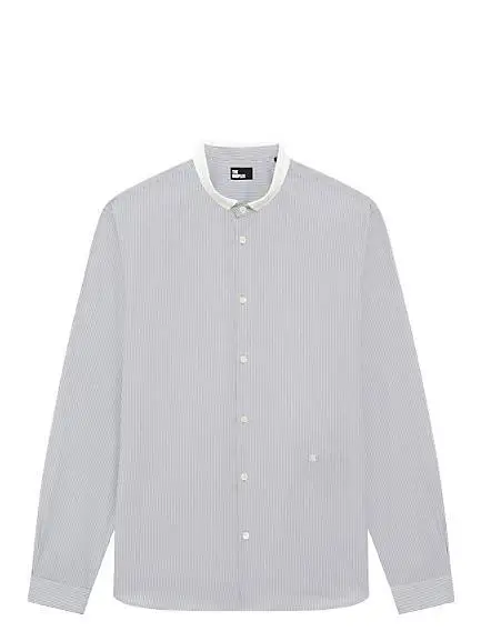 The Kooples Striped Officer-collar Cotton Shirt - White / Blue
