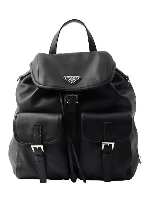 Prada Logo-embellished Leather Backpack - Black