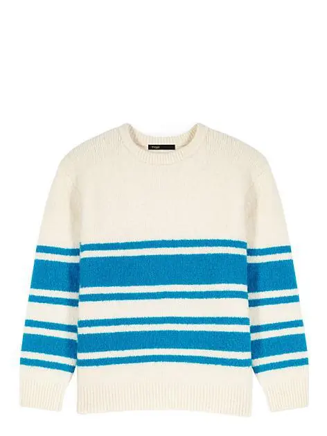 Maje Striped Relaxed-fit Wool-blend Jumper - Ecru / Turquoise