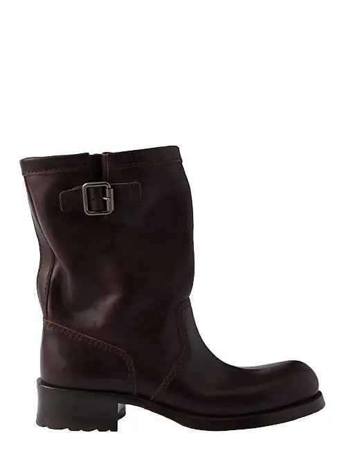 Prada Leather Biker Boots - Brown