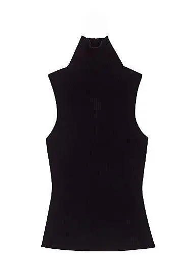 Maje Sleeveless Wool And Silk-blend Top - Black