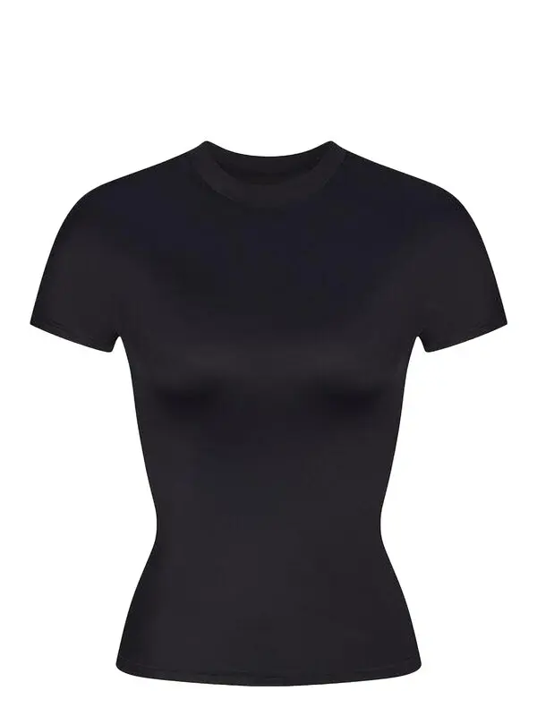 NIKESKIMS Shine Short Sleeve Mock Neck Top - Black