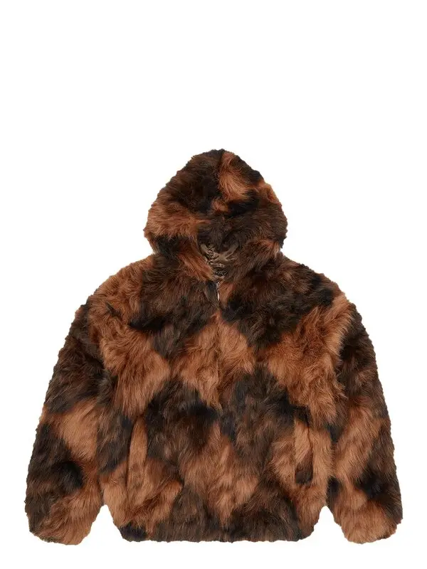 CORTEIZ Diamond Hooded Fur Jacket - Brown