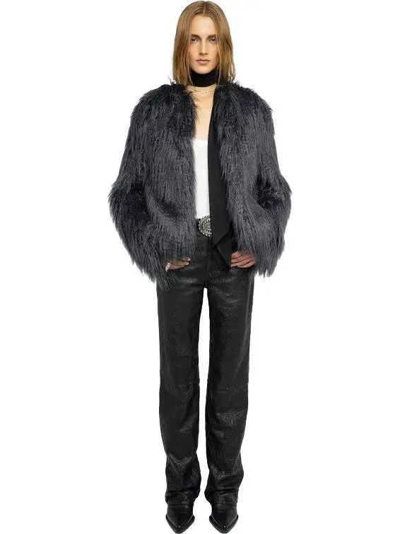 Zadig&Voltaire Freddie Curly Faux Fur Coat - Black / Silver