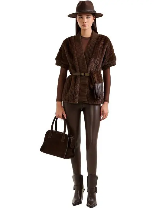 Rudsak Short Sleeve Faux Fur Wrap Top - Brown