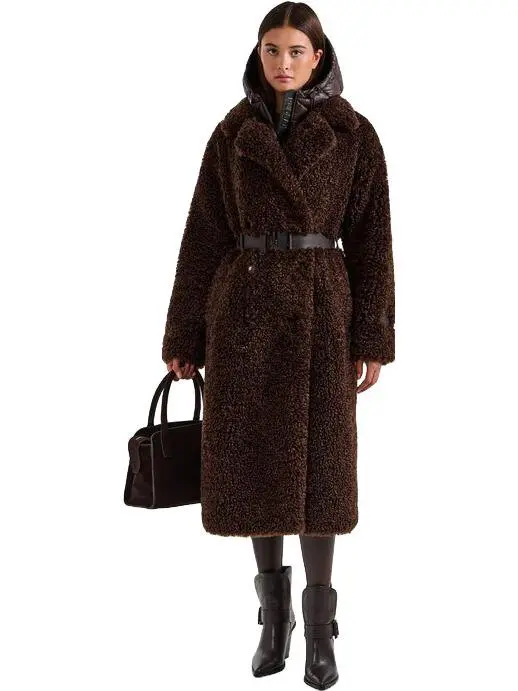 Rudsak Faux Fur Teddy Trench Coat - Brown