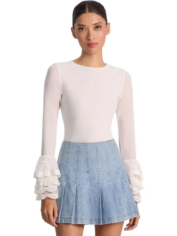 Alice + Olivia Delaina Ruffle Cuff Top - White