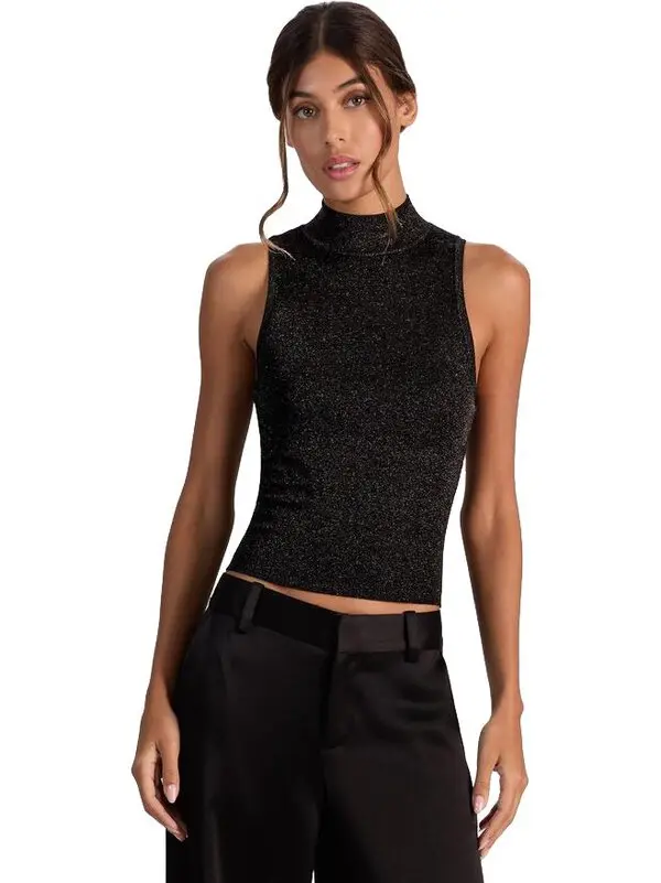 Alice + Olivia Darcey Metallic Turtleneck Tank - Black