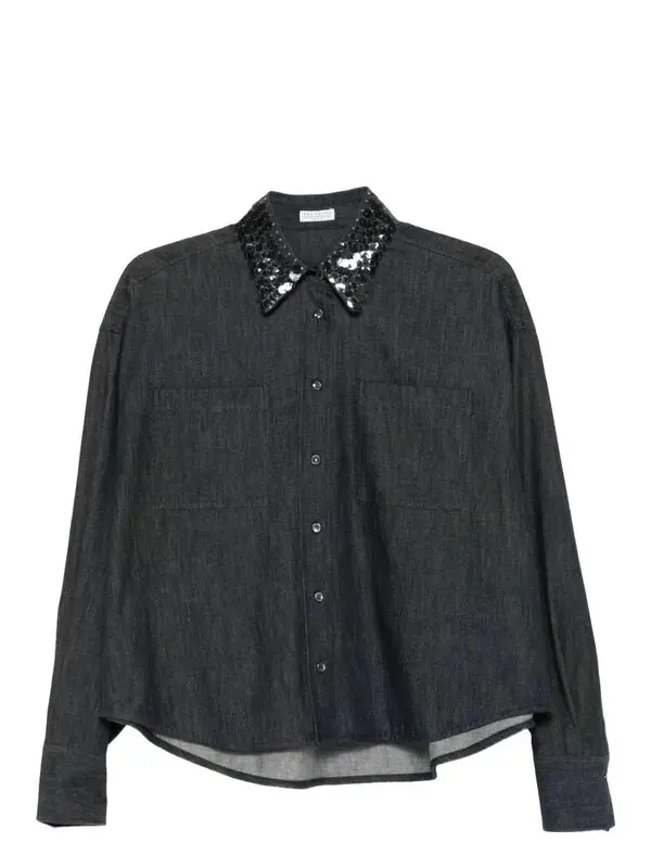 Brunello Cucinelli Sequin-collar Shirt - Blue