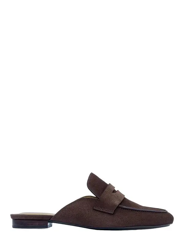 Bernardo Suede Penny Loafer Mules - Dark Chocolate Split Suede