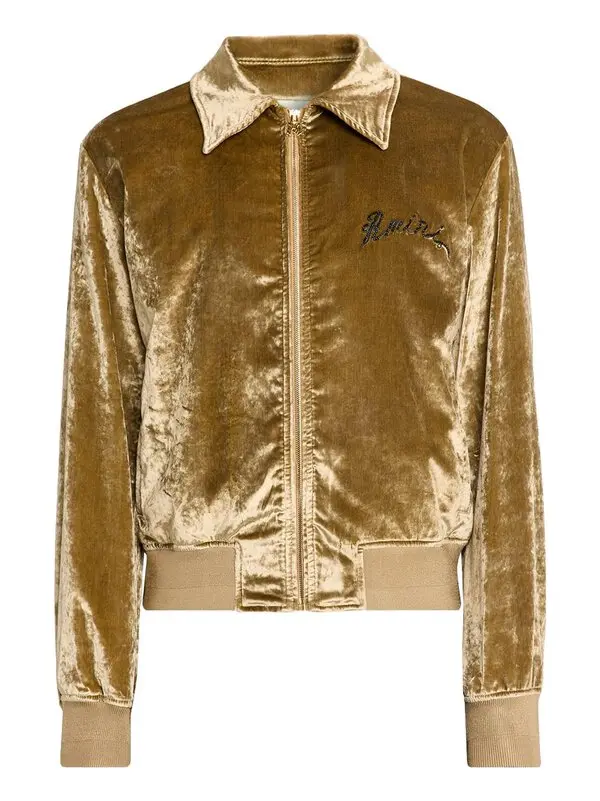 Amiri Embroidered Velvet Bomber Jacket - Gold