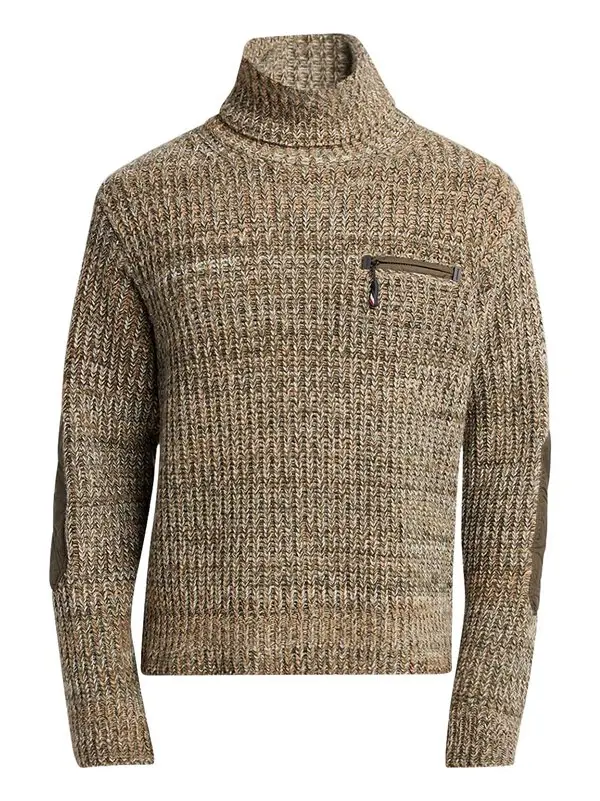 Moncler Wool Rib-knit Turtleneck Sweater With Elbow Patches - Dkgrn