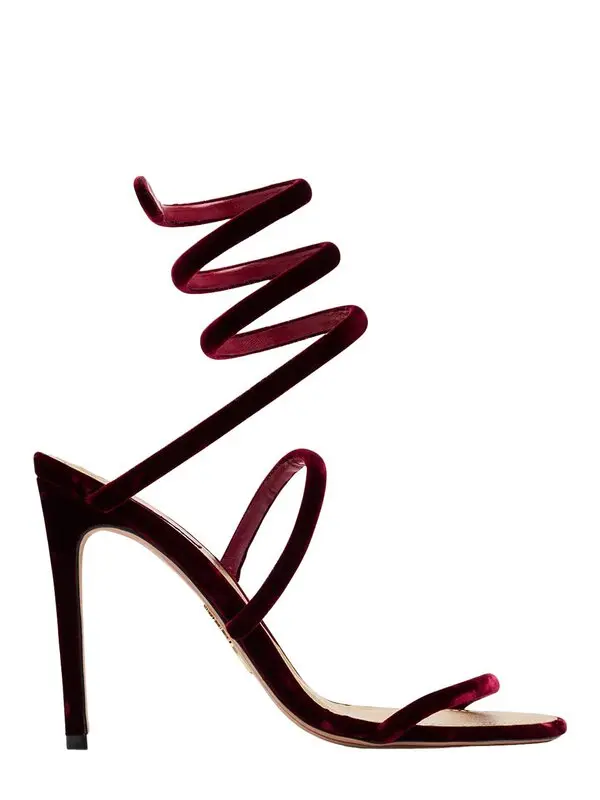 Rene Caovilla Cle Snake Spiral-wrap Velvet Sandals - Red