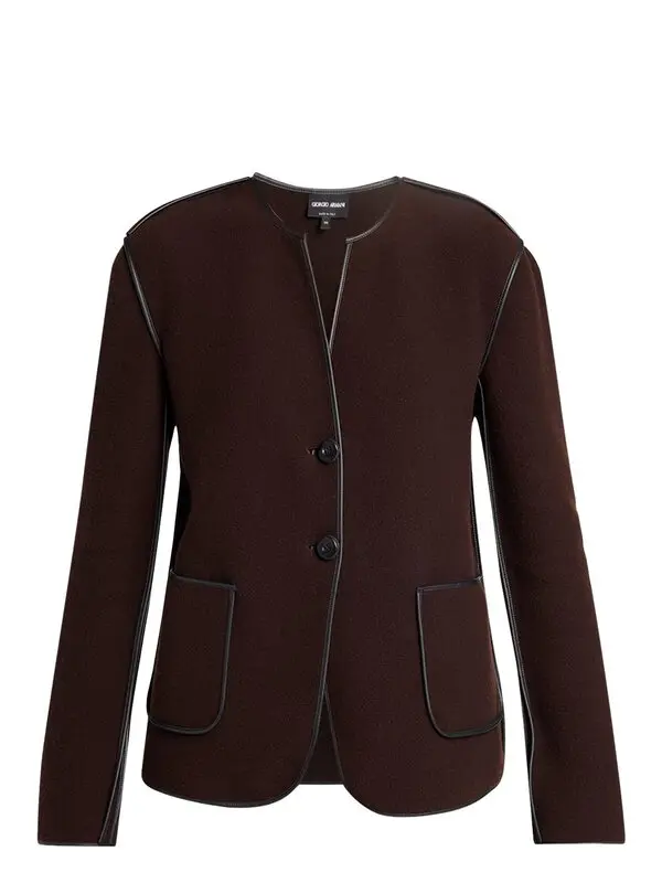 Giorgio Armani Leather Piping Cashmere Fleece Short Coat - Brown