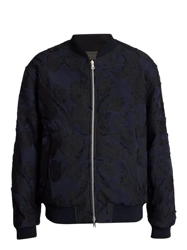 Dries Van Noten Floral Embroidered Bomber Jacket - Navy