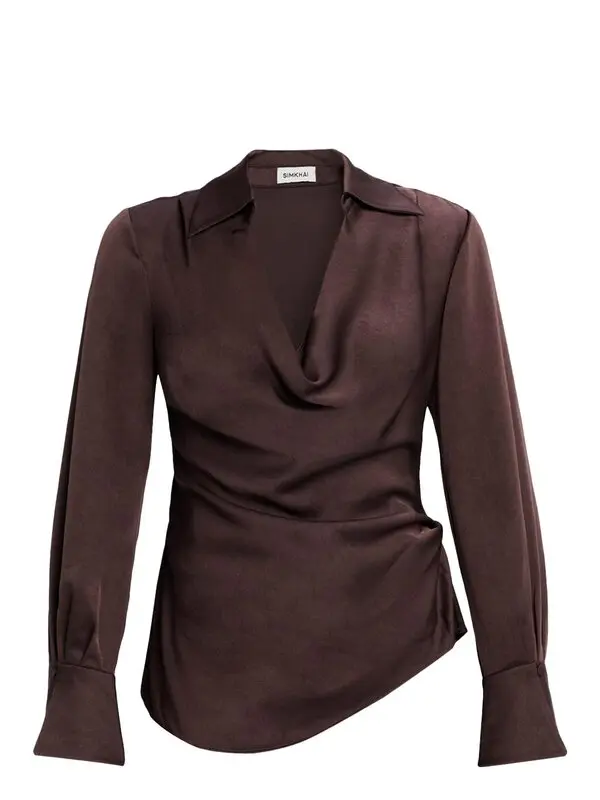 Simkhai Symone Long-sleeve Cowl-neck Top - Chocolate