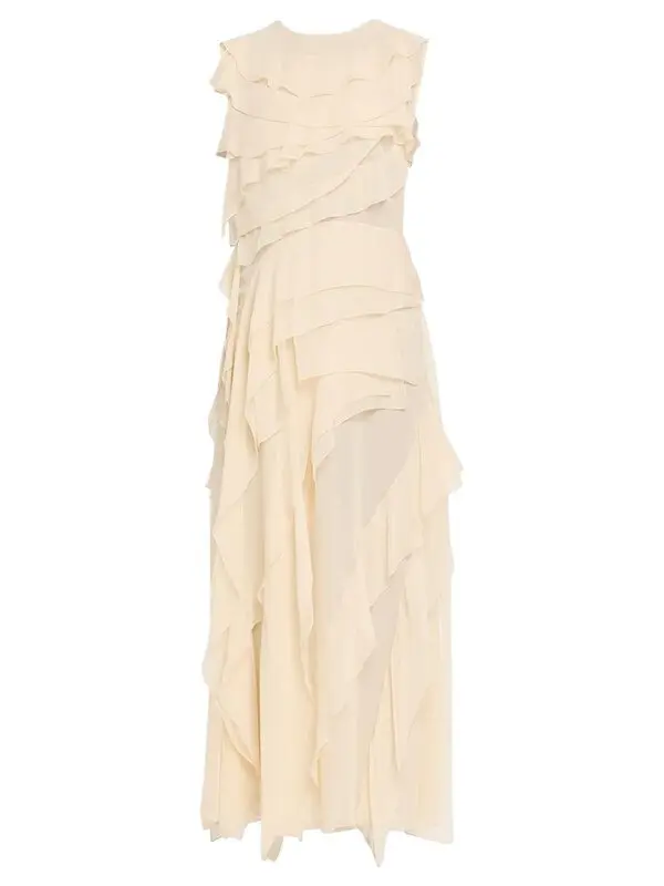 Altuzarra Gigi Sleeveless Ruffled Silk Maxi Dress - Taupe