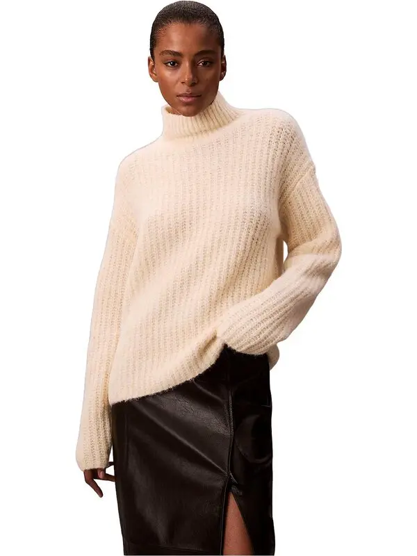 Calvin Klein Ribbed Relaxed Turtleneck Sweater - Tofu