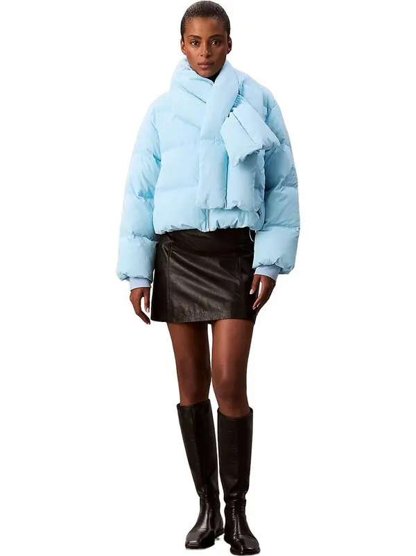 Calvin Klein Short Puffer Jacket With Scarf - Blue Freeze