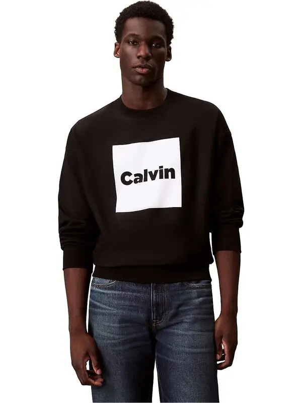 Calvin Klein Fleece Logo Graphic Relaxed Sweatshirt - Black