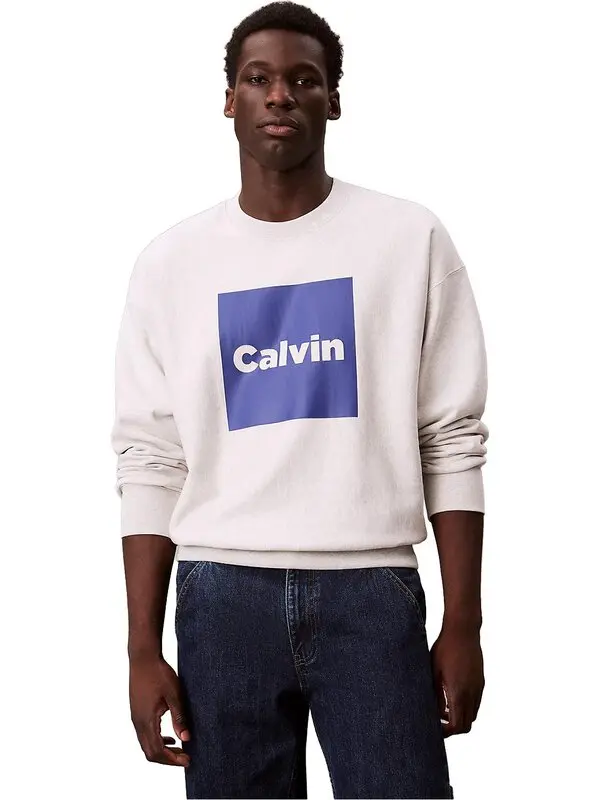 Calvin Klein Fleece Logo Graphic Relaxed Sweatshirt - Pale Grey Heather