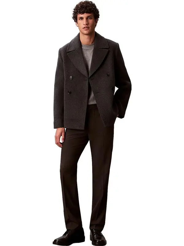 Calvin Klein Double-faced Wool Blend Pea Coat - Charcoal Heather