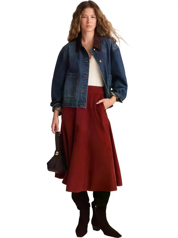 Madewell Drapey Corduroy Midi Skirt - Deep Redwood