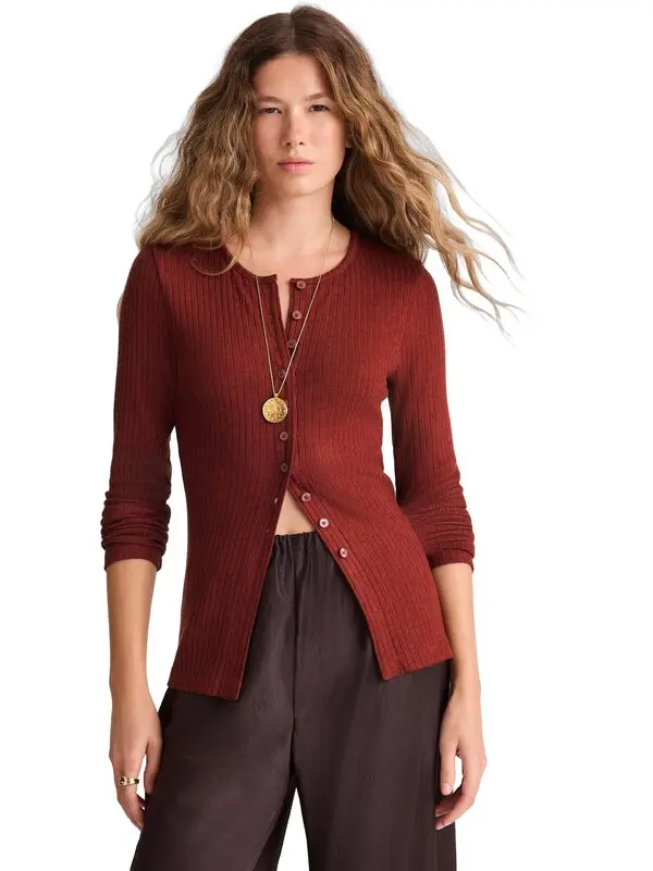 Madewell Textural Cutaway Crewneck Cardigan - Deep Redwood