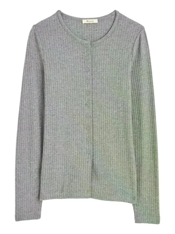 Madewell Textural Cutaway Crewneck Cardigan - Hthr Charcoal