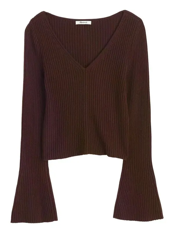 Madewell Ribbed Merino Wool Sweater Top - Chocolate Raisin