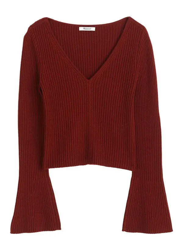 Madewell Ribbed Merino Wool Sweater Top - Deep Rust