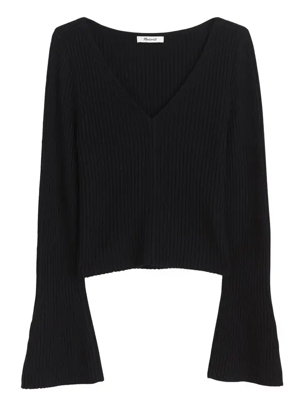 Madewell Ribbed Merino Wool Sweater Top - True Black