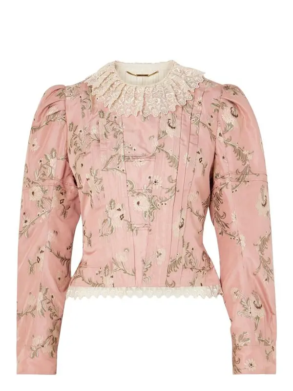 Chloé Cropped Lace-trimmed Silk-blend Taffeta-jacquard Jacket - Pink