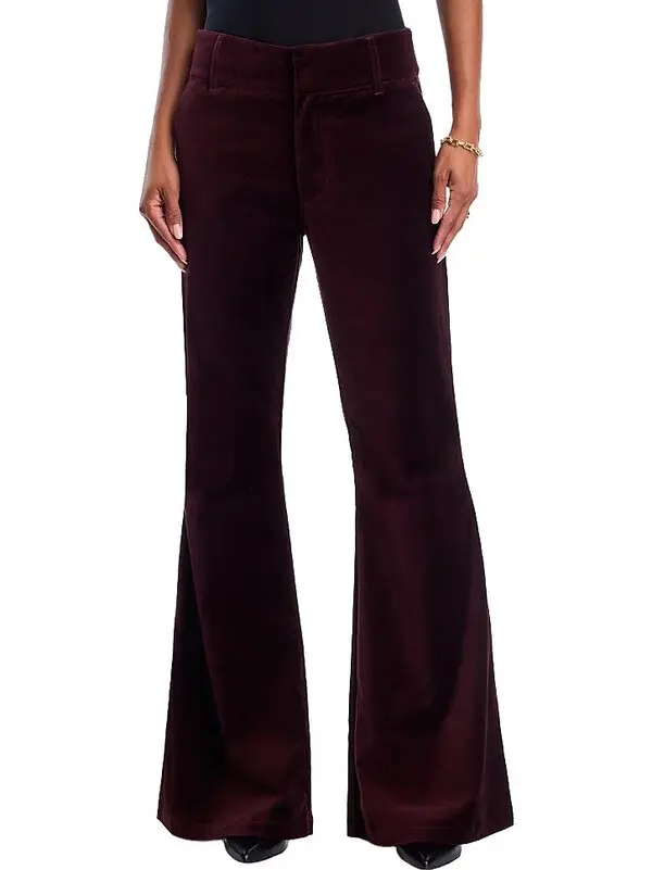 Paige Marlow Clean Front Velvet Flare Pants - Aubergine