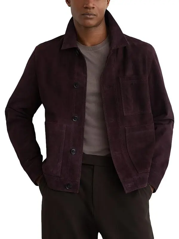 REISS Suede Trucker Jacket - Bordeaux