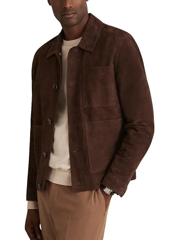 REISS Suede Trucker Jacket - Chocolate