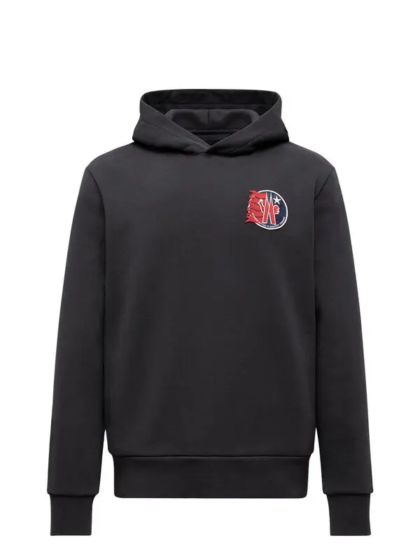 Moncler Cotton Fleece Hoodie With Logo Patch - Black