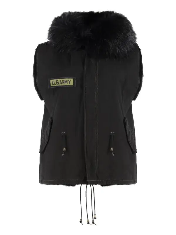 AS65 Sleeveless Fur Jacket - Black