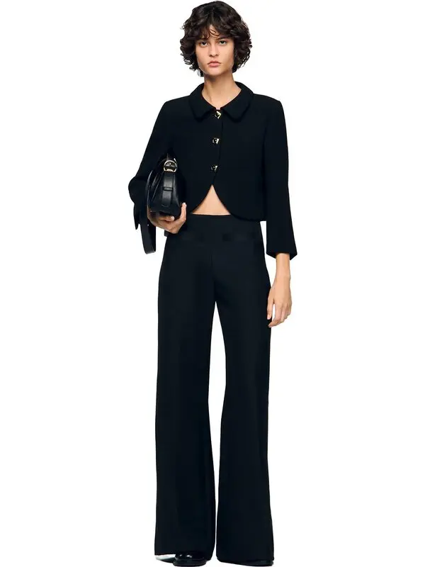 Sandro High-waisted Wide-leg Trousers With Pockets - Black