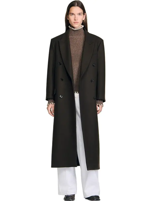 Sandro Long Oversized Wool Coat - Brown