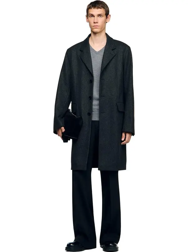 Sandro Wool Broadcloth Coat - Dark Grey