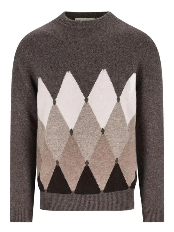 BALLANTYNE Argyle Cashmere Sweater - Brown