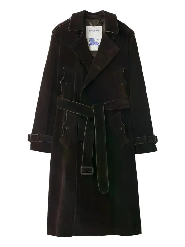 Burberry Corduroy Trench Coat With Curlicue-pockets - Brown