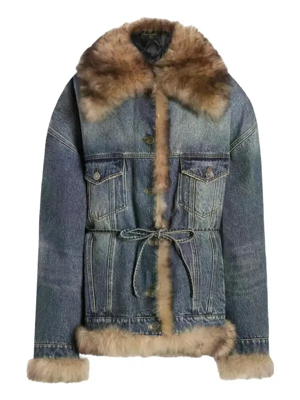 Dolce & Gabbana Denim Coat With Faux-fur Detail - Blue