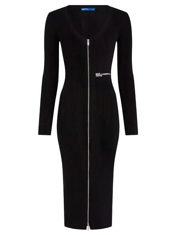 Karl Lagerfeld Zip-front Ribbed-knit Dress - Black